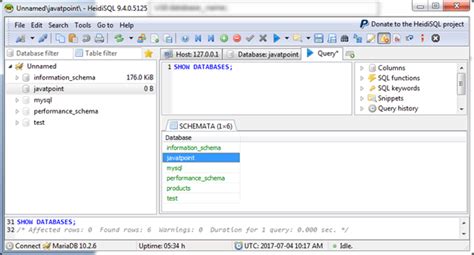 mariadb select datatabase javatpoint