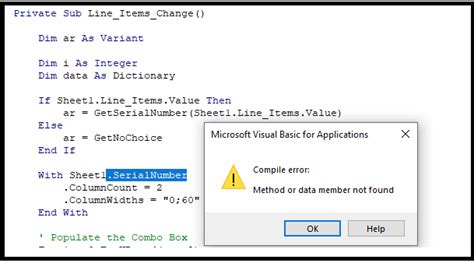Why Does VBA Generates A Method Or Data Member Not Found Error On A