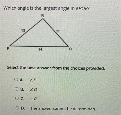 which angle is the largest angle in triangle p cameramath