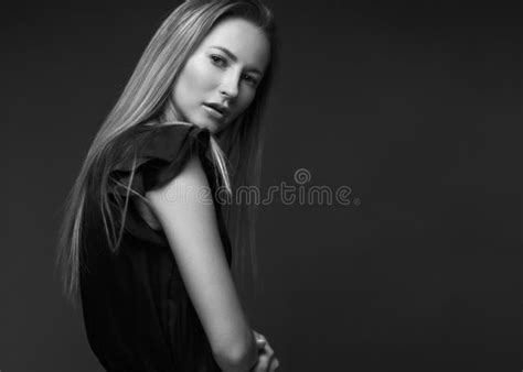 Fashion Model With Long Hair Young European Attractive Beautiful Eyes Perfect Skin Is Posing