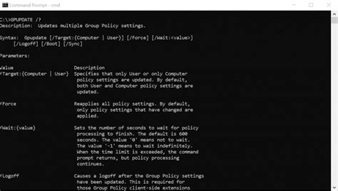 gpupdate group policy update command syntax parameters examples gpupdate meaning and what