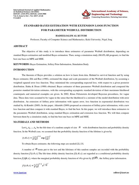 ijamss standard bayes estimation with extension loos function for parameter weibull