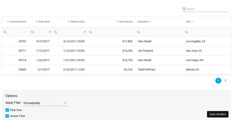 Filtering DevExtreme Data Grid Codesandbox
