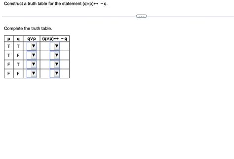 solved construct a truth table for the statement q∨p ↔∼q