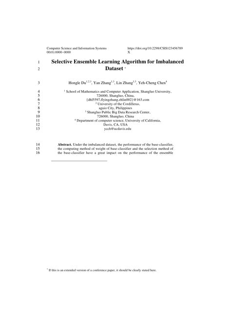 pdf selective ensemble learning algorithm for imbalanced dataset
