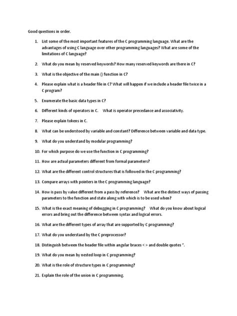 c interview questions in order pdf c programming language variable computer science