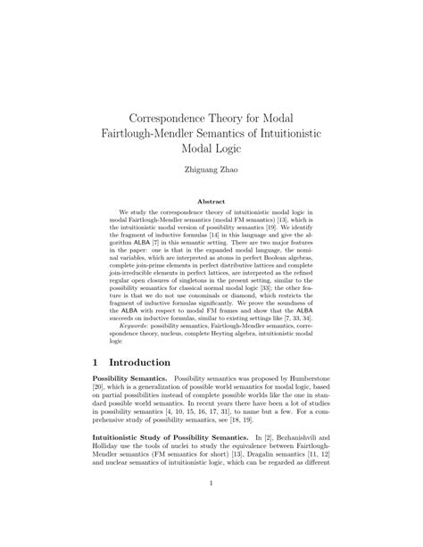 pdf correspondence theory for modal fairtlough mendler semantics of intuitionistic modal logic