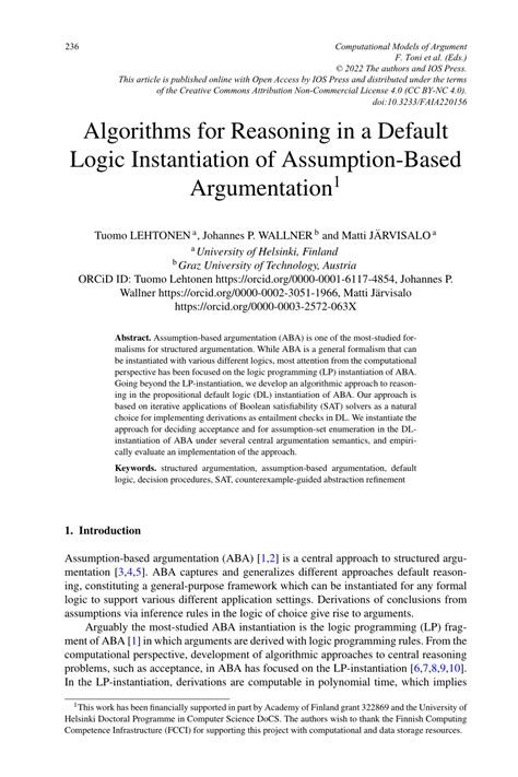 pdf algorithms for reasoning in a default logic instantiation of assumption based argumentation1