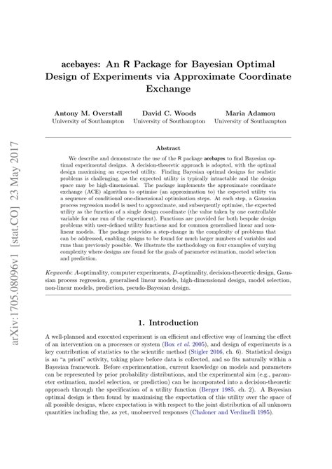 pdf acebayes an r package for bayesian optimal design of experiments via approximate