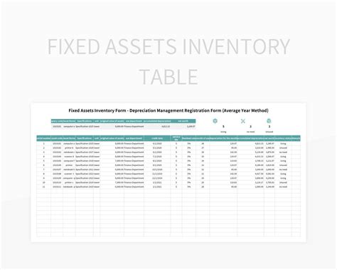 Fixed Assets Inventory Table Excel Template And Google Sheets File For