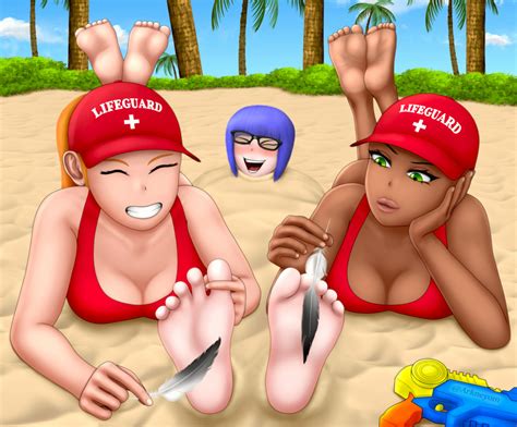 Rule 34 2d 3girls Barefoot Beach Blush Buried In Sand Cleavage Crossed Feet Dark Skinned