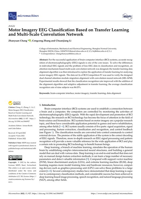 pdf motor imagery eeg classification based on transfer learning and multi scale convolution