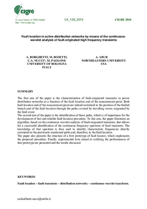 pdf fault location in active distribution networks by means of the continuous wavelet analysis