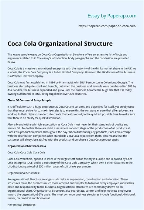 Coca Cola Organizational Structure Case Study Essay Example