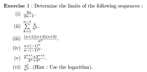 solved determine the limits of the following sequences