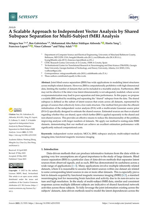 pdf a scalable approach to independent vector analysis by shared subspace separation for multi