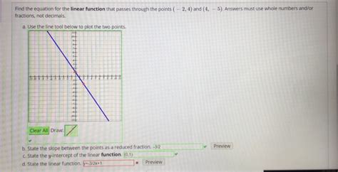solved find the equation for the linear function that passes