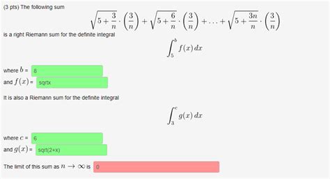 solved 3 pts the following sum 3 5 n is a right riemann