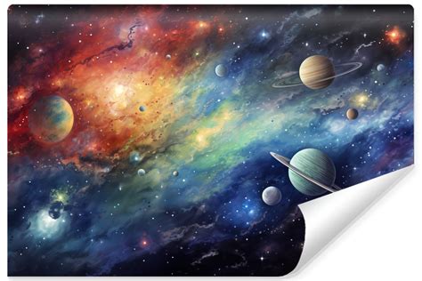 Fototapeta Dla Dzieci KOSMOS Planety Akwarele Gwiazdy Galaktyka 300cm X