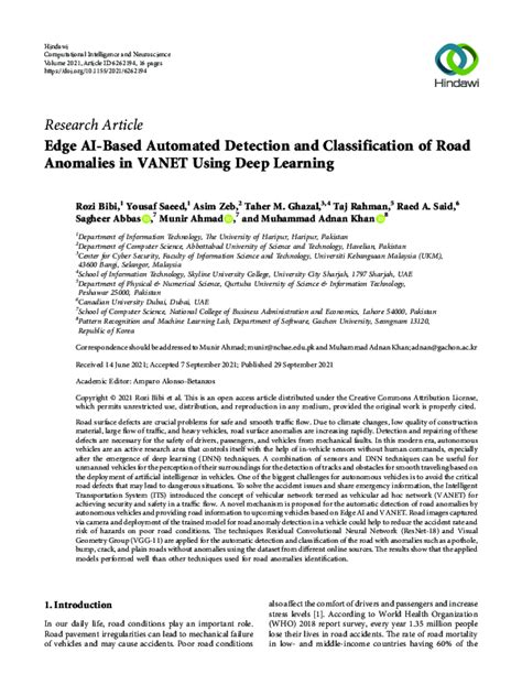 pdf edge ai based automated detection and classification of road anomalies in vanet using deep