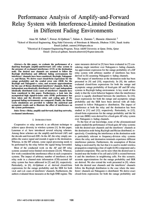 pdf performance analysis of amplify and forward relay system with interference limited