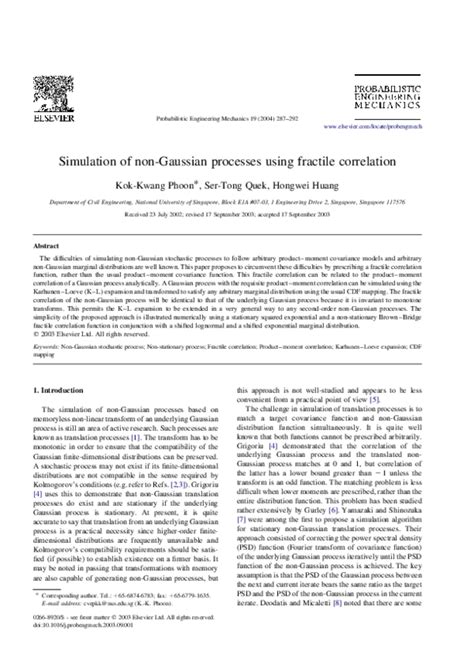 pdf simulation of non gaussian processes using fractile correlation kok kwang phoon