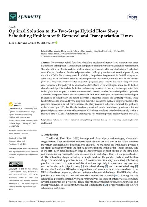 pdf optimal solution to the two stage hybrid flow shop scheduling problem with removal and