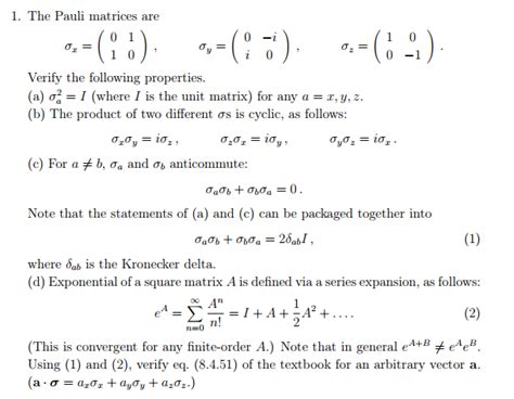 solved 1 the pauli matrices are verify the following
