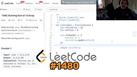 leetcode 1480 leetcode running sum of 1d array javascript nodejs youtube
