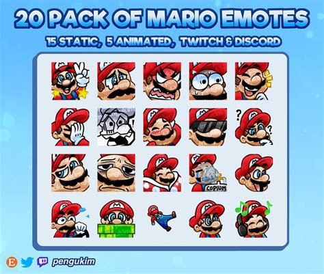 20 Mario Static Animated Emotes For Twitch Youtube Discord Ready To Use Etsy
