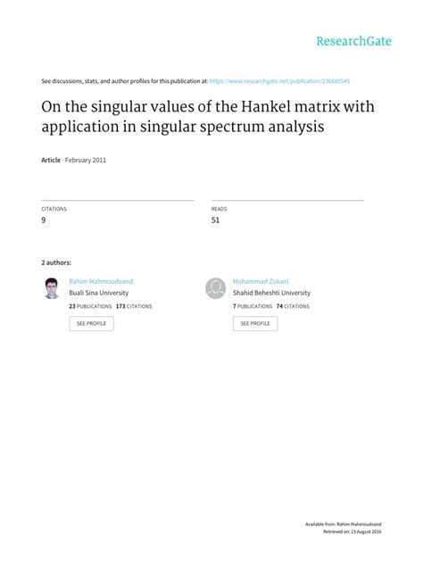 on the singular values of the hankel matrix with application in singular spectrum analysis pdf