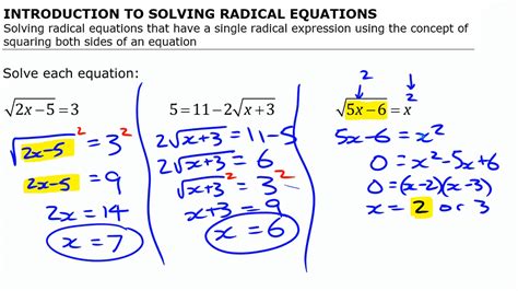 intro to solving radical equations [5 3a] pre calculus 11 youtube