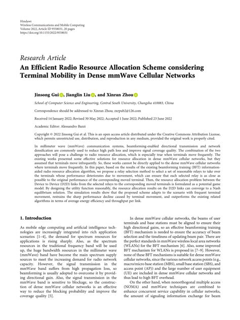 pdf an efficient radio resource allocation scheme considering terminal mobility in dense