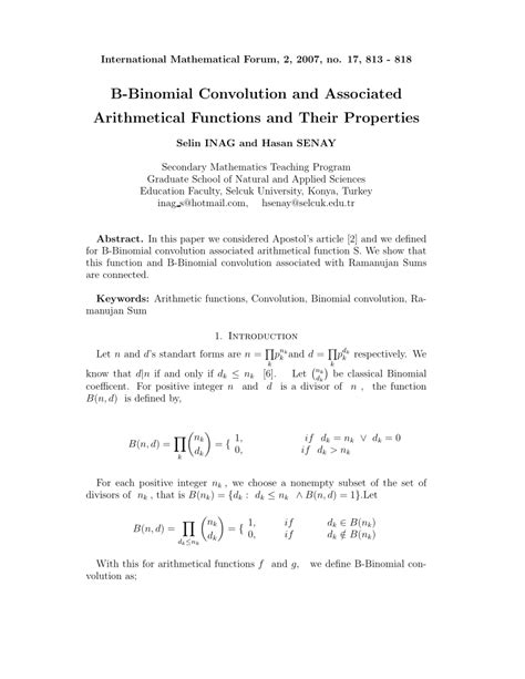 pdf b binomial convolution and associated arithmetical functions and their properties