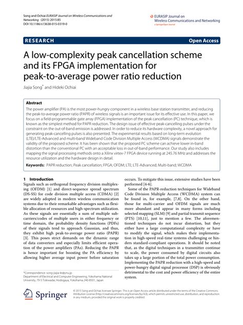 pdf a low complexity peak cancellation scheme and its fpga implementation for peak to average
