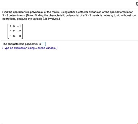 solved find the characteristic polynomial of the matrix