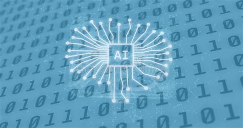 Image Of Ai Data Processing Over Binary Coding With Ai Icons Stock
