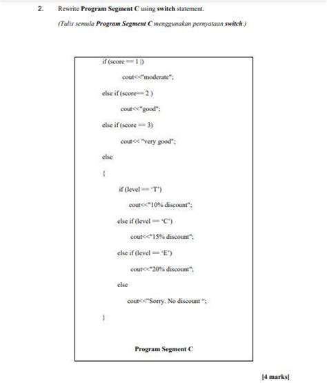 solved 2 rewrite program segment using switch statement