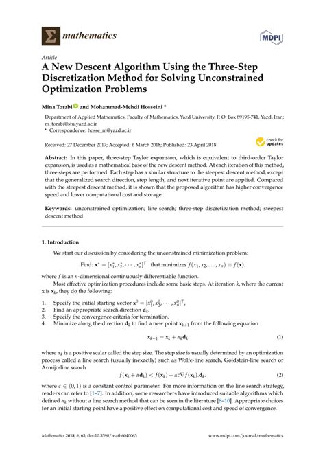 pdf a new descent algorithm using the three step discretization method for solving