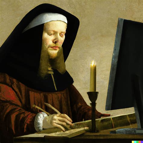A Computer Programmer From The 1400s Working At Their Desk By Candle