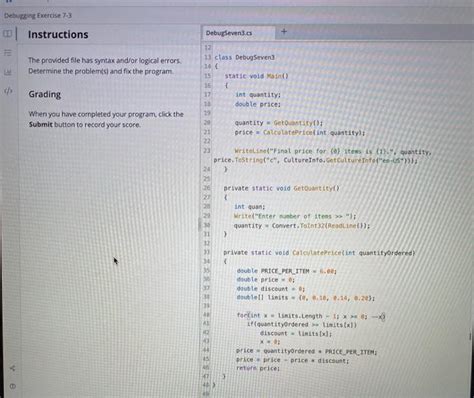 Solved Debugging Exercise 7 3 Instructions The Provided File Chegg