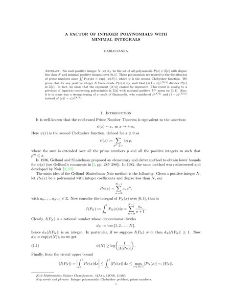 pdf a factor of integer polynomials with minimal integrals