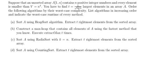 solved suppose that an unsorted array a[1 n] contains n