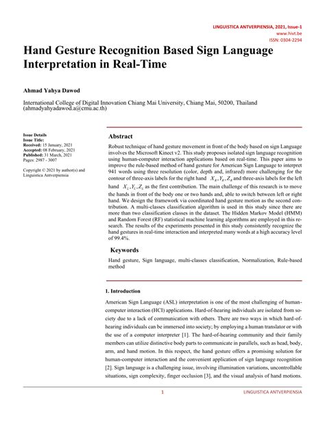 pdf hand gesture recognition based sign language interpretation in real time