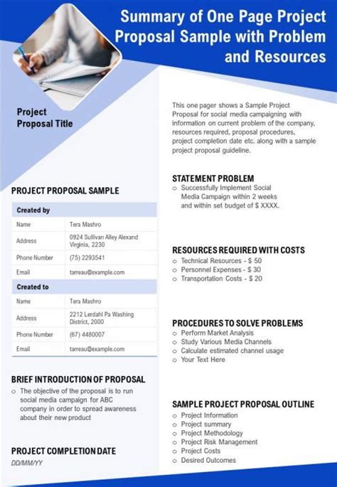 One Page Project Summary Slide Team