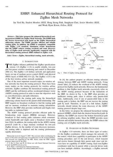 pdf ehrp enhanced hierarchical routing protocol for zigbee mesh networks