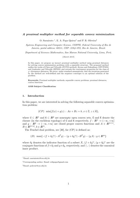 pdf a proximal multiplier method for separable convex minimization