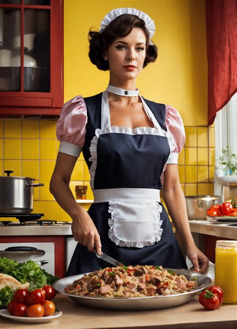 Lexica Beautiful Older Brunette 40s Auotomaton French Maid Mom Robot Maid With Huge Muscles