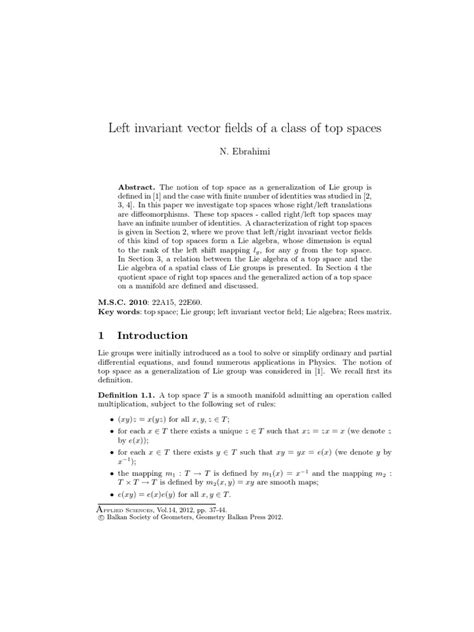 left invariant vector fields of a class of top spaces n ebrahimi pdf lie groups group