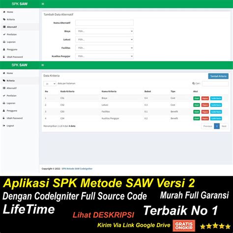 jual aplikasi spk metode saw versi 2 dengan codeigniter full source code shopee indonesia